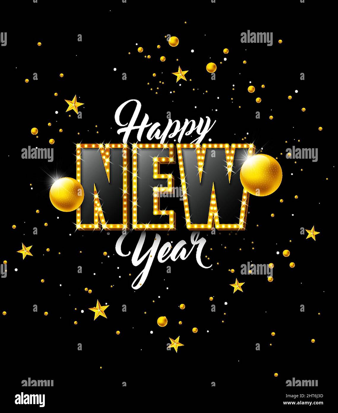 Dark background and golden and white sparkling sign "Happy New Year ...