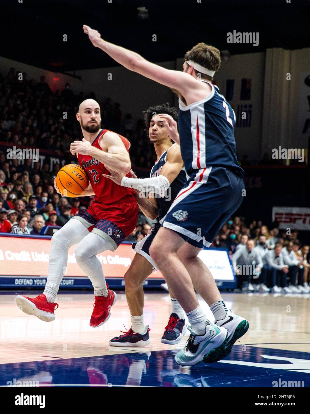 February 26, 2022 Moraga, CA U.S.A. St. Mary's guard Tommy Kuhse (12 ...