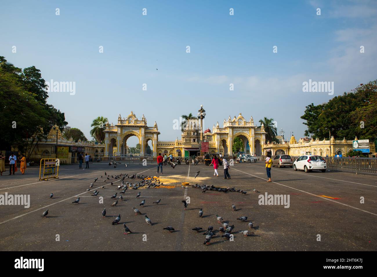 Entrance of the Mysore Palace at Jaya Vijaya Gate. Also seen people ...