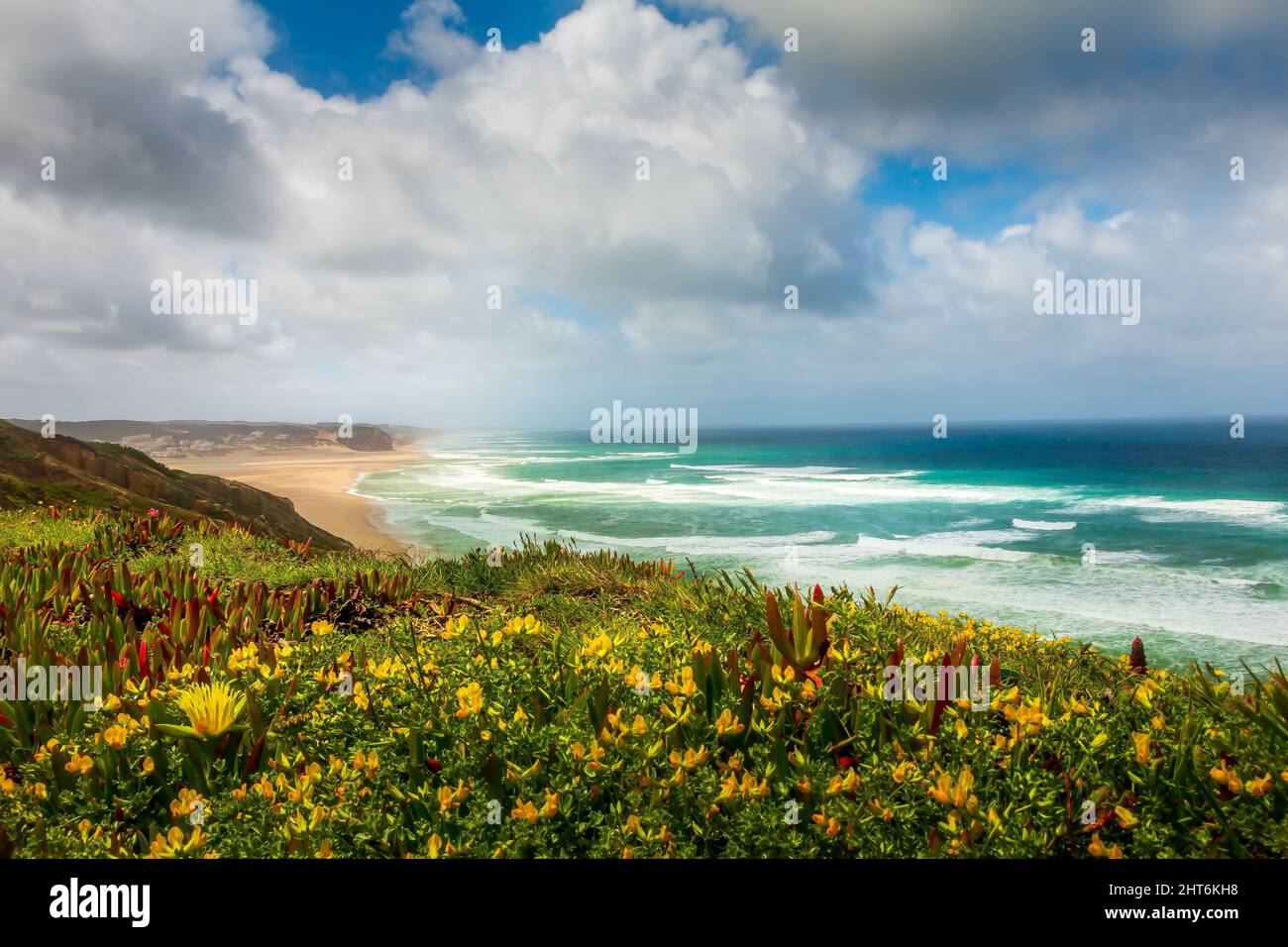Beautiful landscape of a beach in Foz do Arelho, Portugal Stock Photo ...