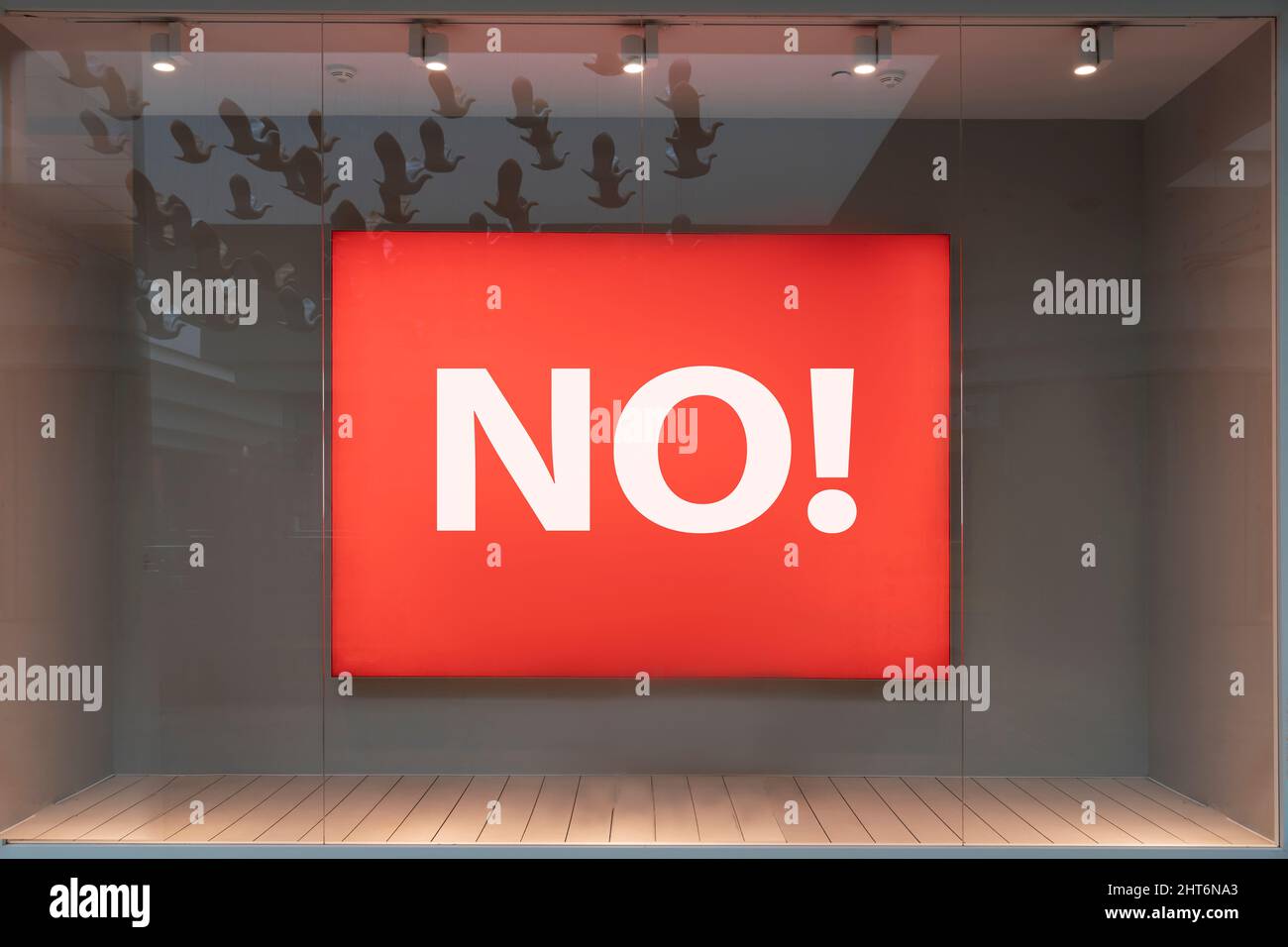 no - the word of refusal on the red banner billboard. sharp refusal ...