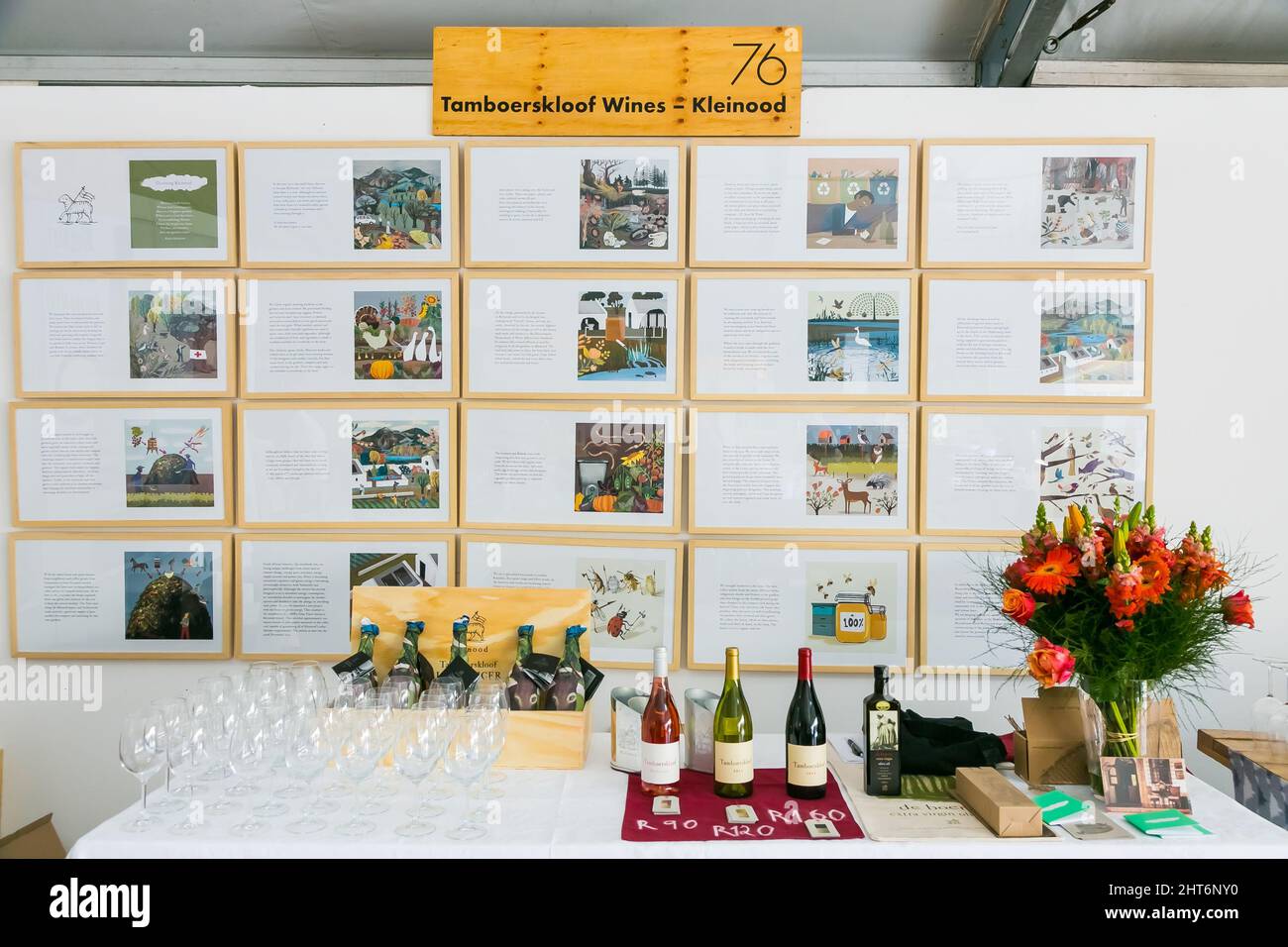 Alcohol drinks on display at exhibitor stand at hand-made design fair ...