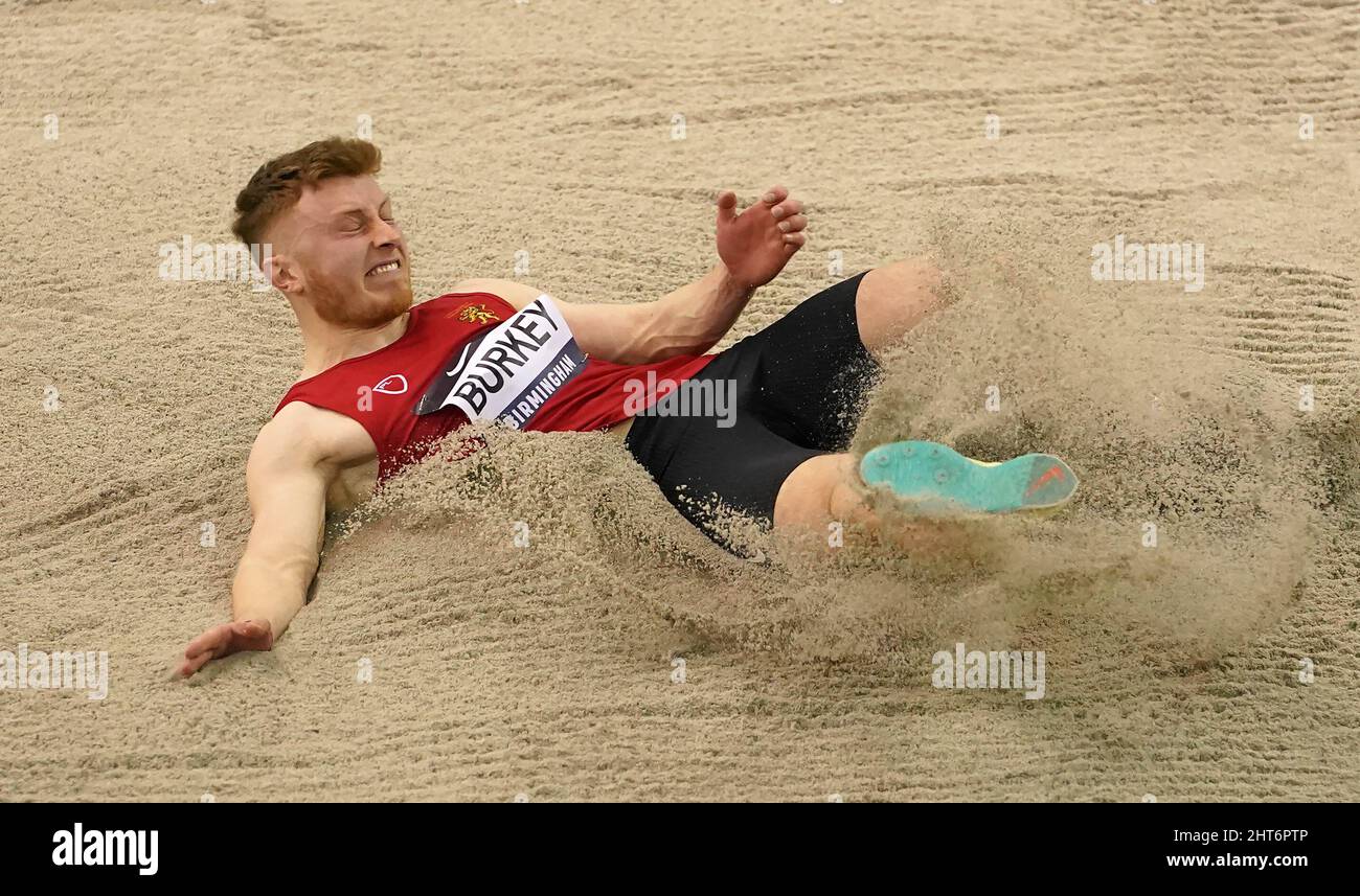 Jake Burkey in the Men's Long Jump during day two of the UK Athletics ...