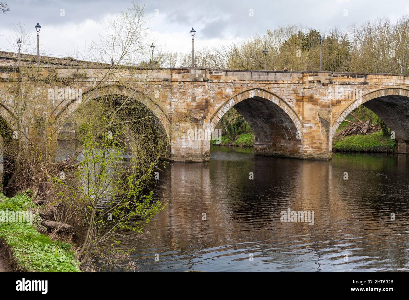 A scenic view of the River Tees at Yarm showing the road bridge and ...