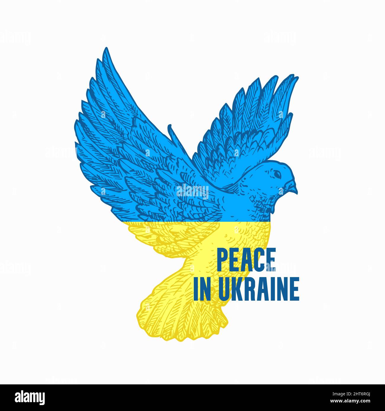 Peace in Ukraine Illustration. Ukrainian flag in a hand drawn Dove Bird ...