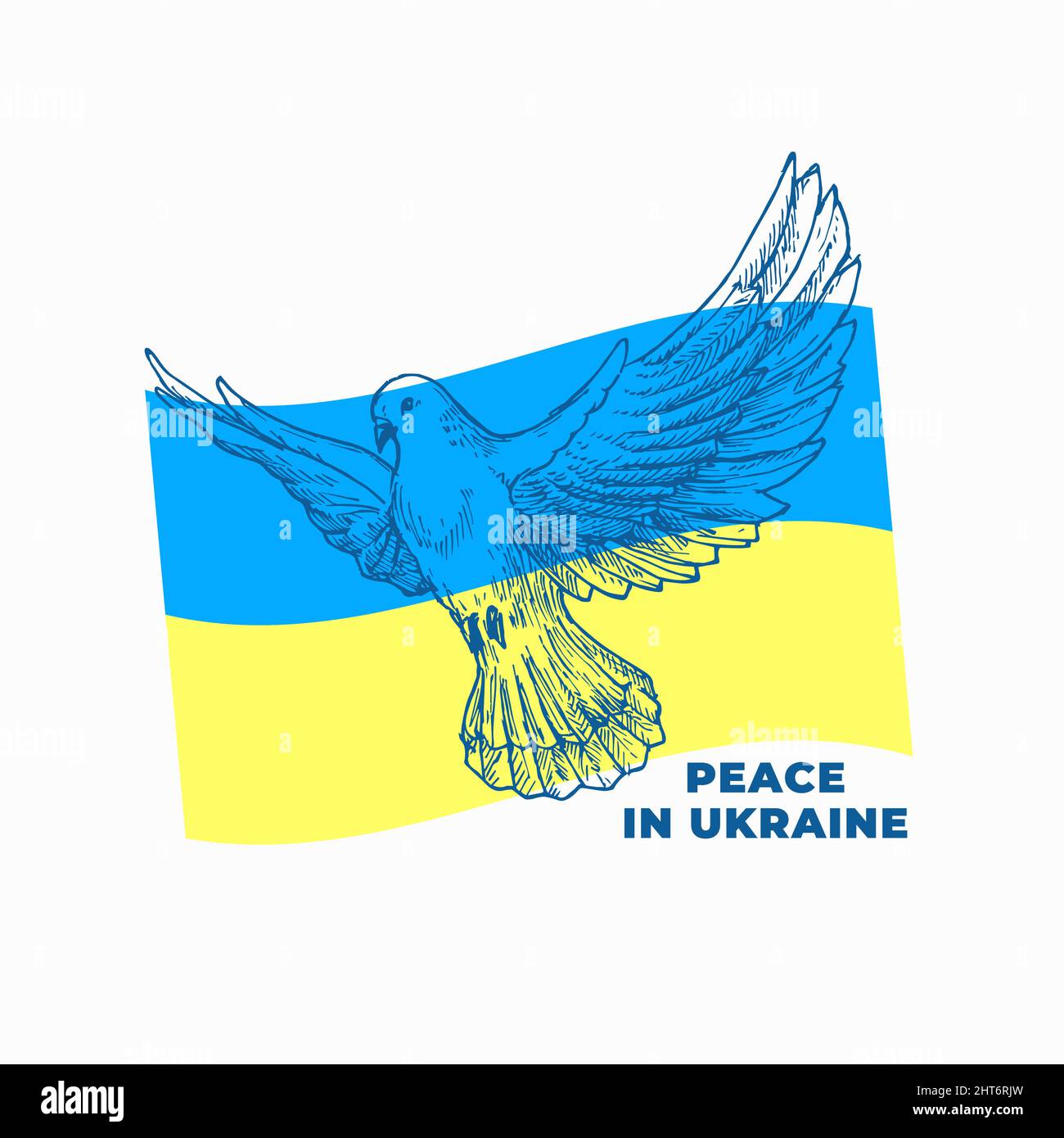 Peace in Ukraine Illustration. Ukrainian flag with hand drawn Dove Bird ...