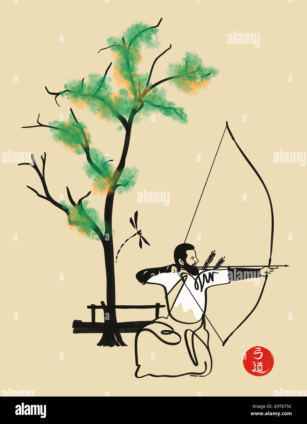 Illustration of a tribute to the tradition of Japanese archery Stock ...