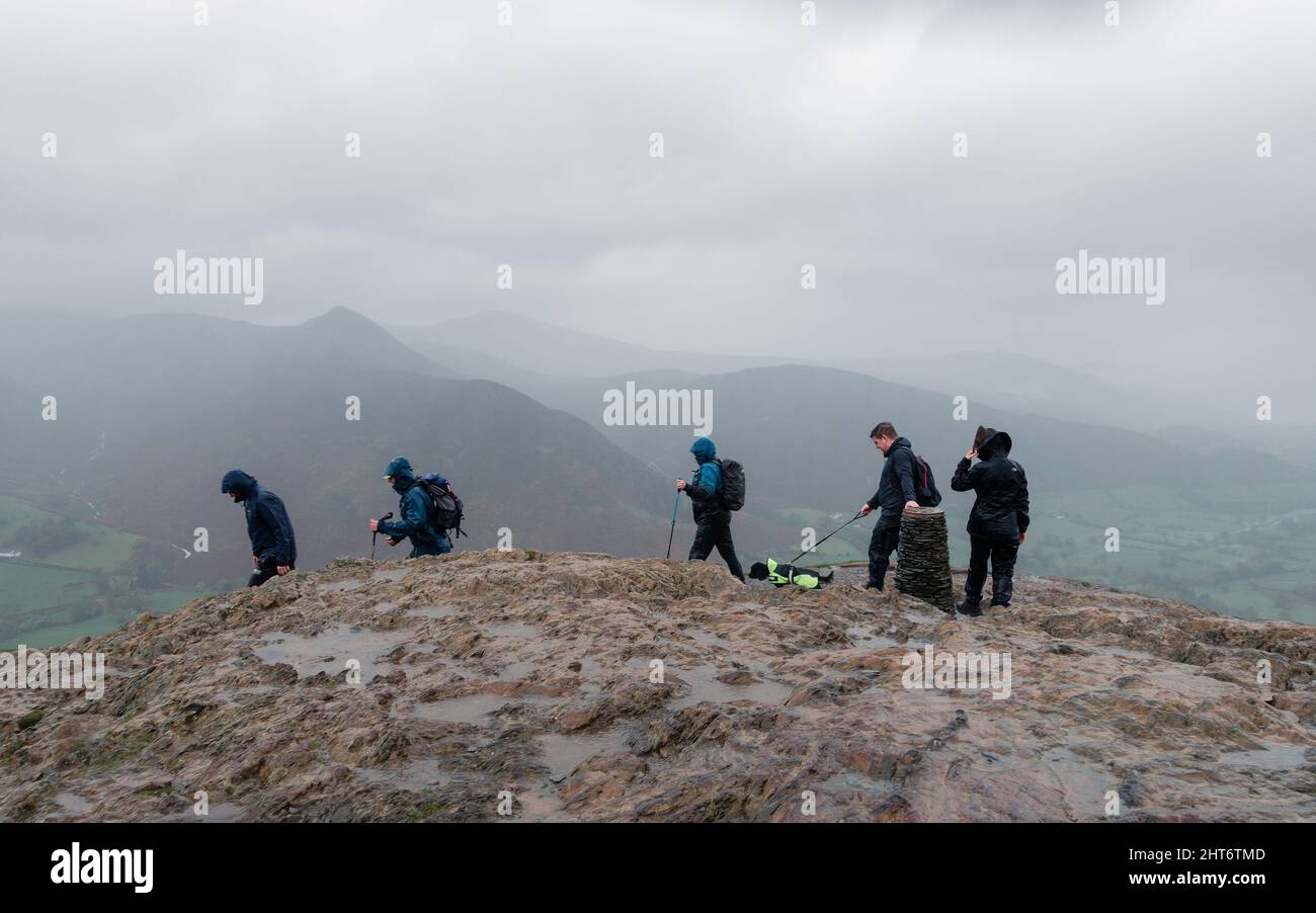 Catbells summit walk on a wet, rainy and windy day, Lake District ...