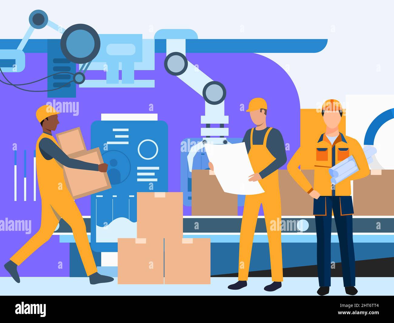 Illustration of people working at a factory Stock Photo - Alamy