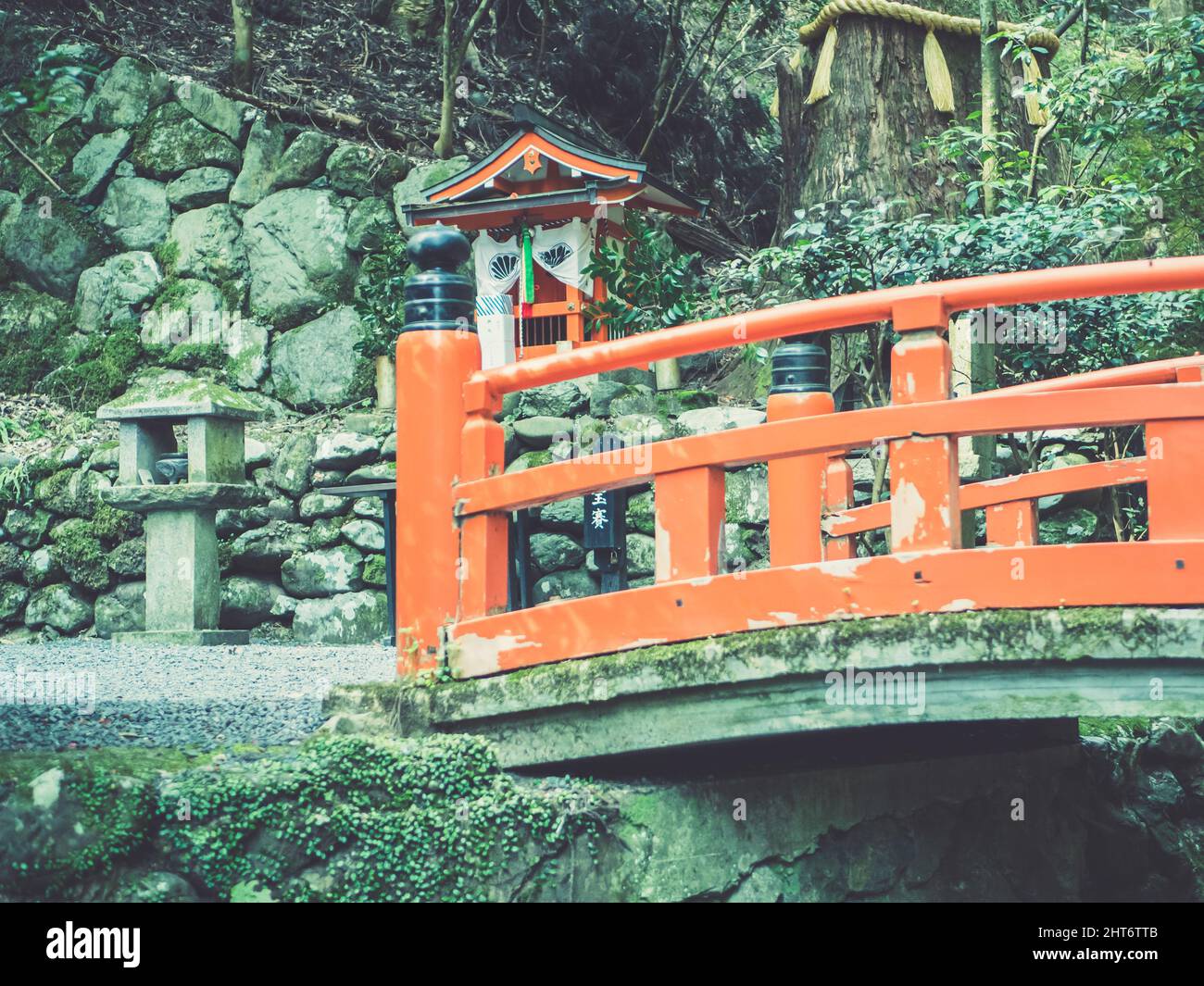 Old red bridge in the Kibune Shrine, Kyoto, Japan Stock Photo - Alamy