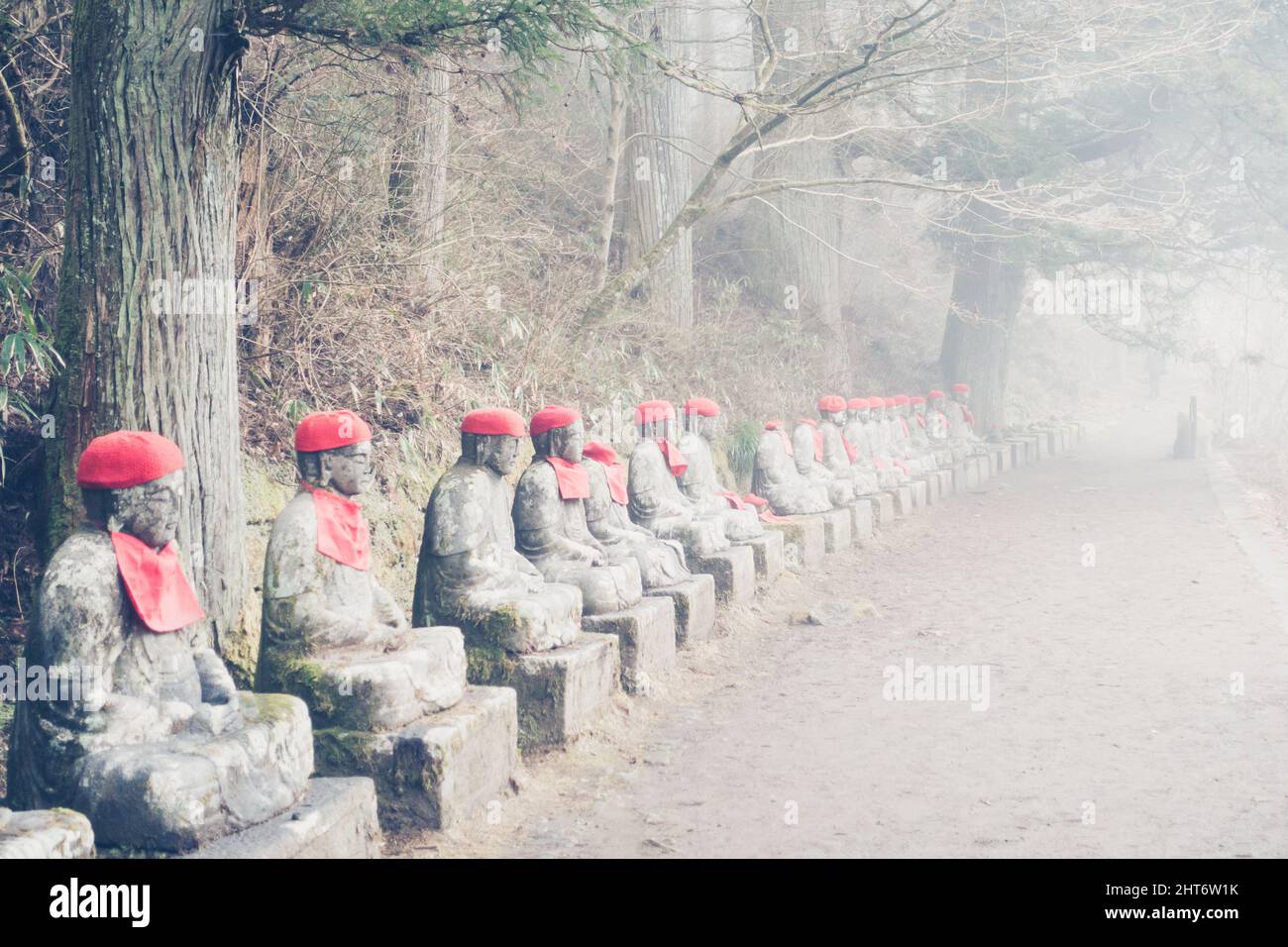Jizo Statues beside the foggy road in Nikko, Japan Stock Photo - Alamy