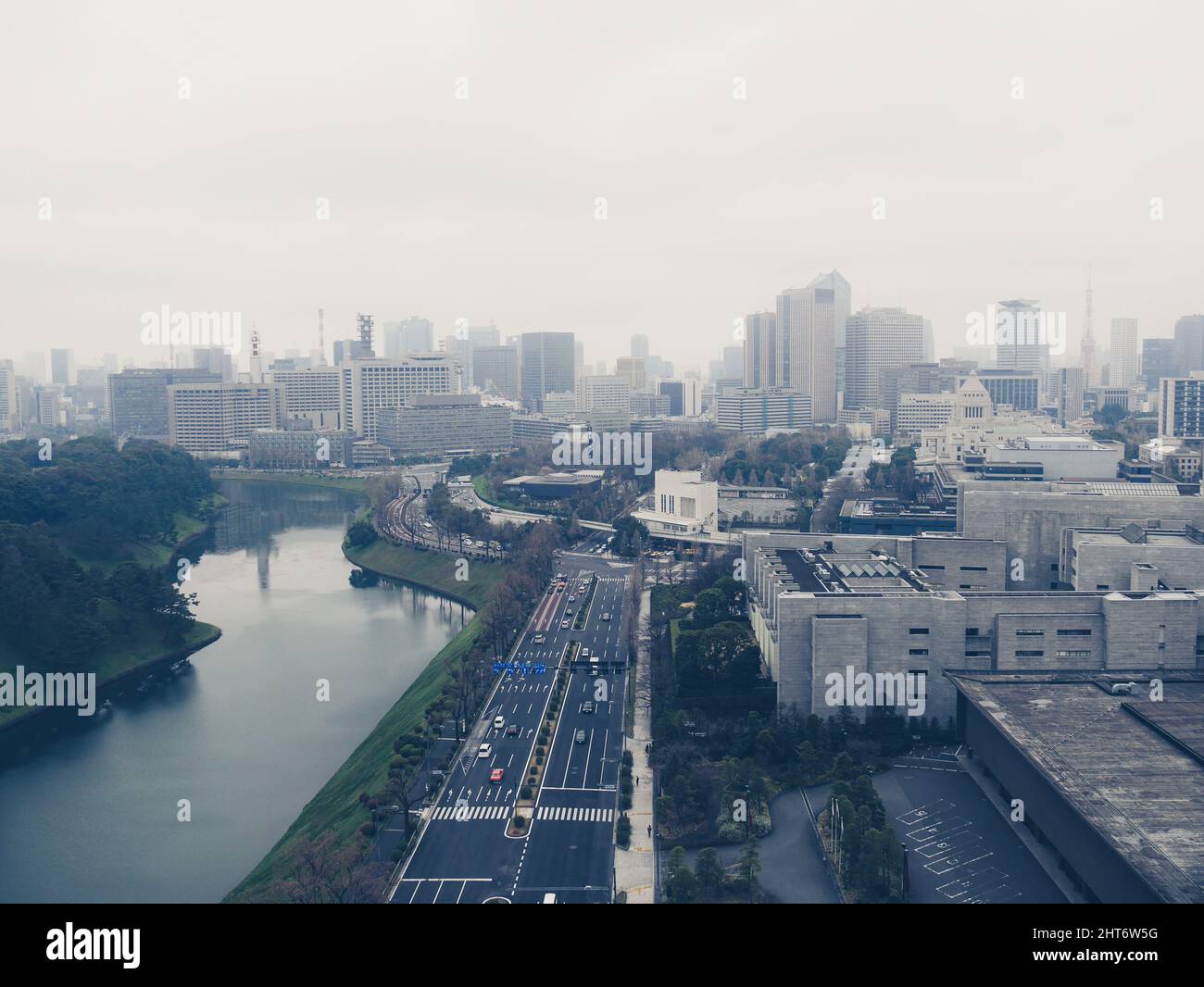 Aerial view of the Tokyo skyline by the river Stock Photo - Alamy