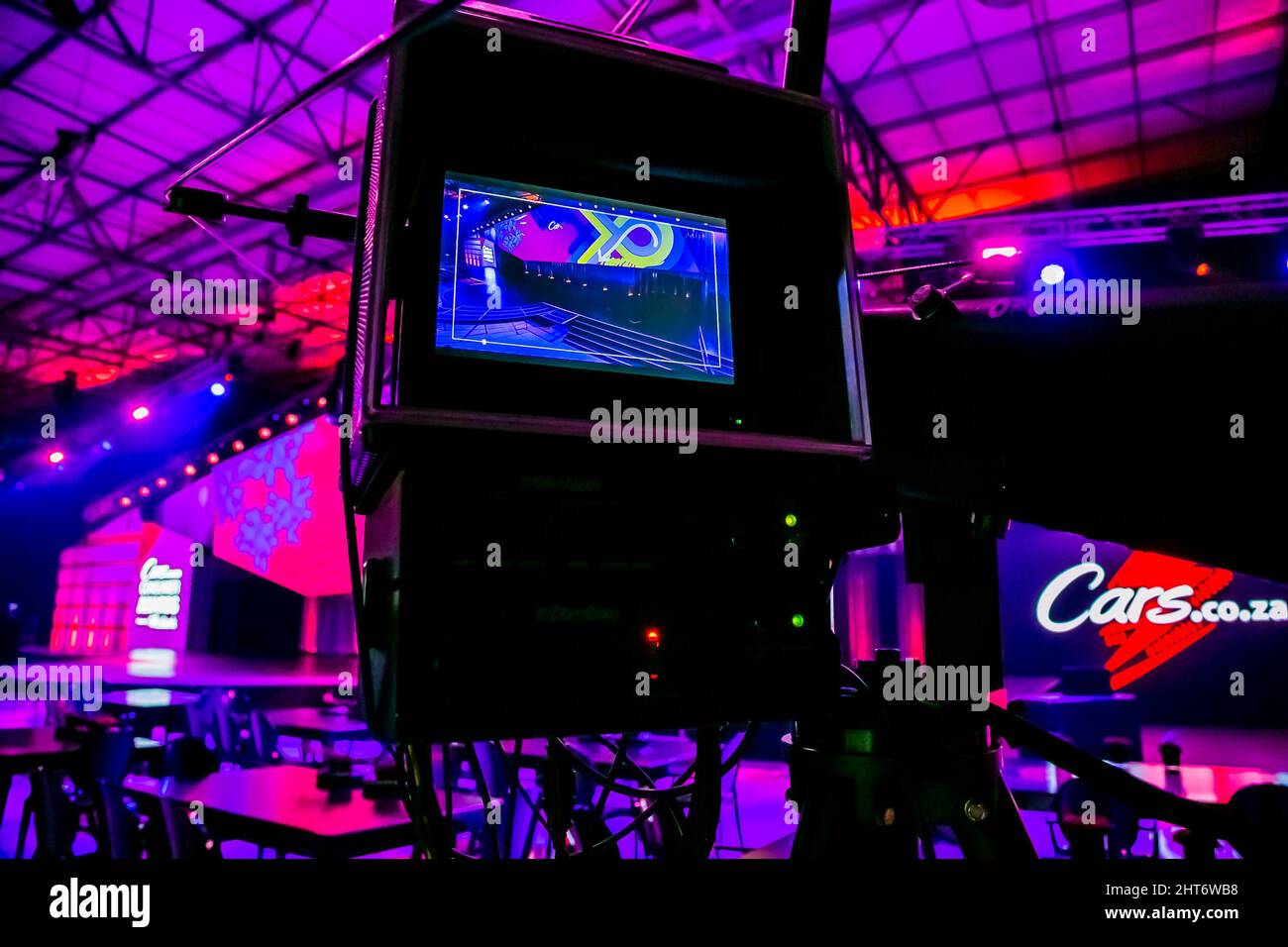 Vertical shot of a colorful stage and Lighting set-up at Cars.co.za ...