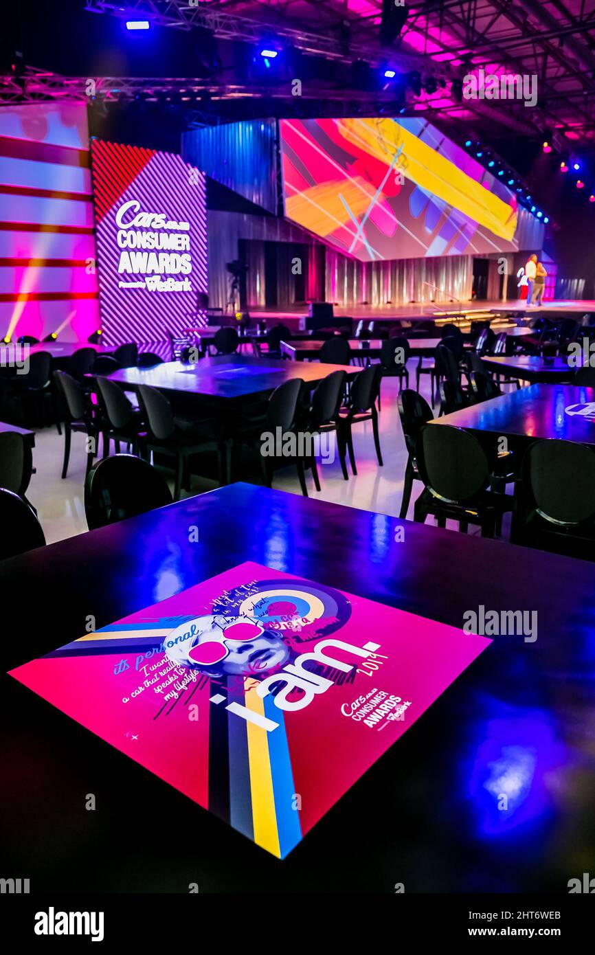 Vertical shot of a colorful stage and Lighting set-up at Cars.co.za ...