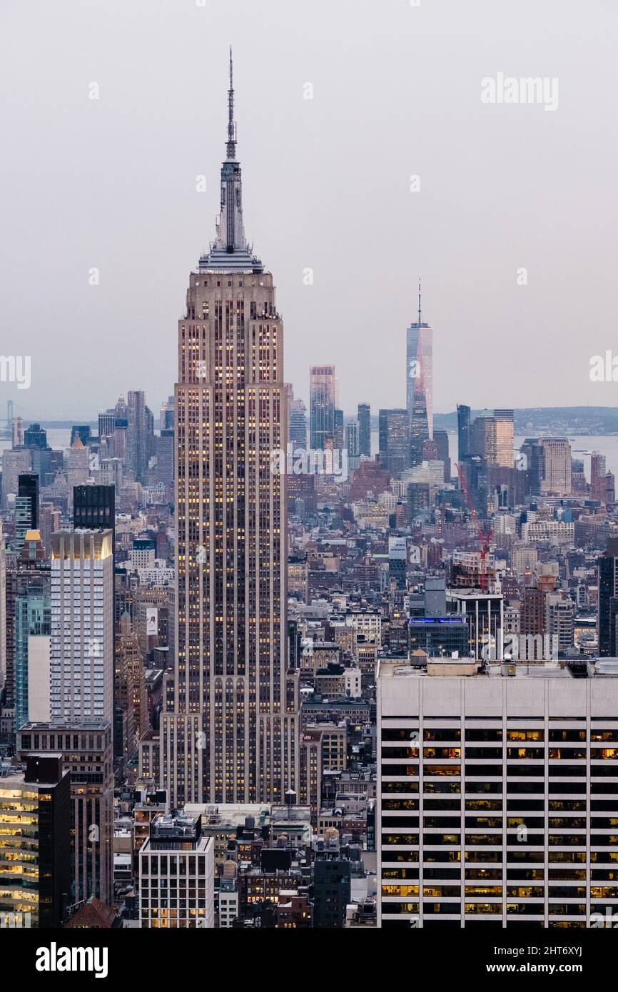 Vertical view of the historic Empire State Building in New York City in ...