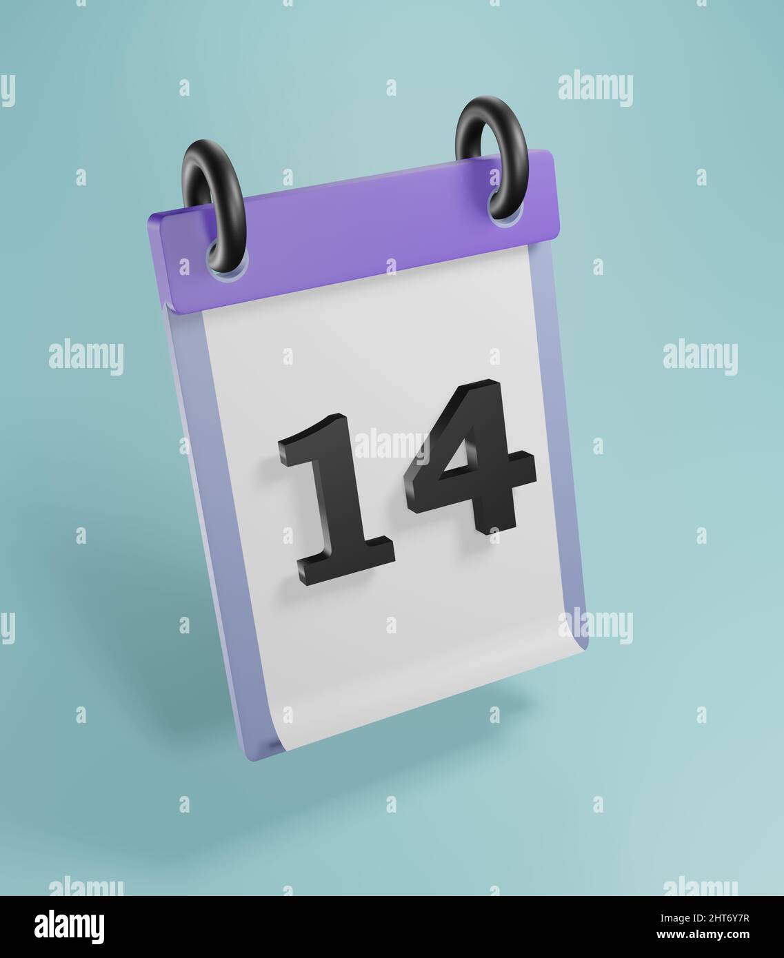 3D rendering of a simple calendar icon with the number 14, isolated on ...