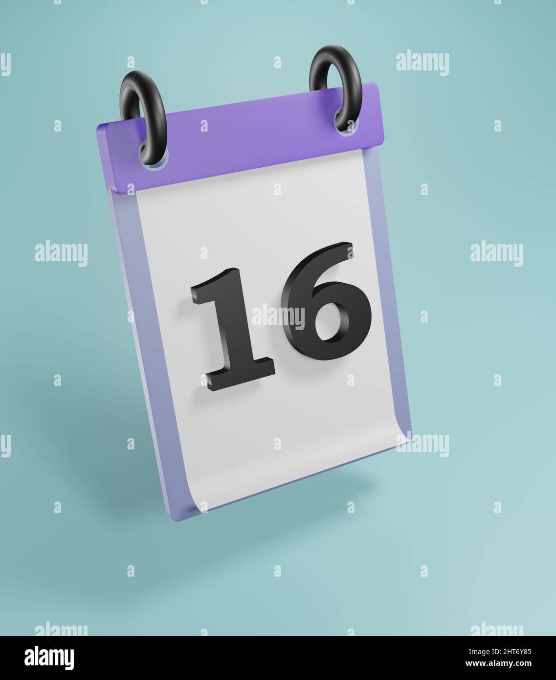 3D rendering of a simple calendar icon with the number 16, isolated on ...