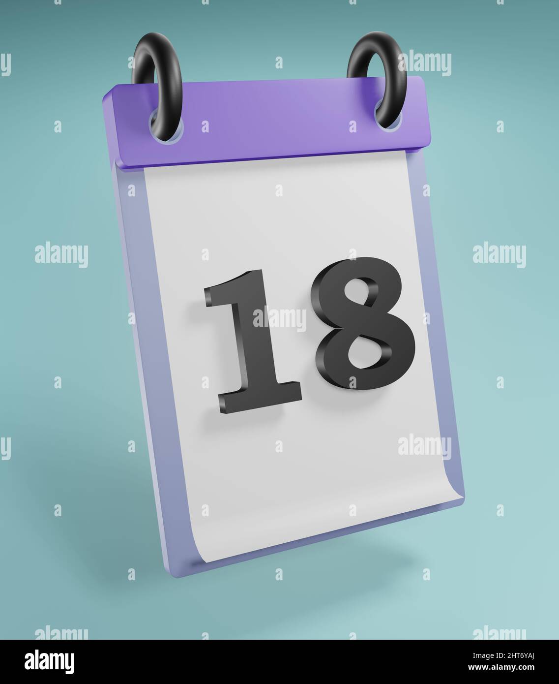 3D rendering of a simple calendar icon with the number 18, isolated on ...