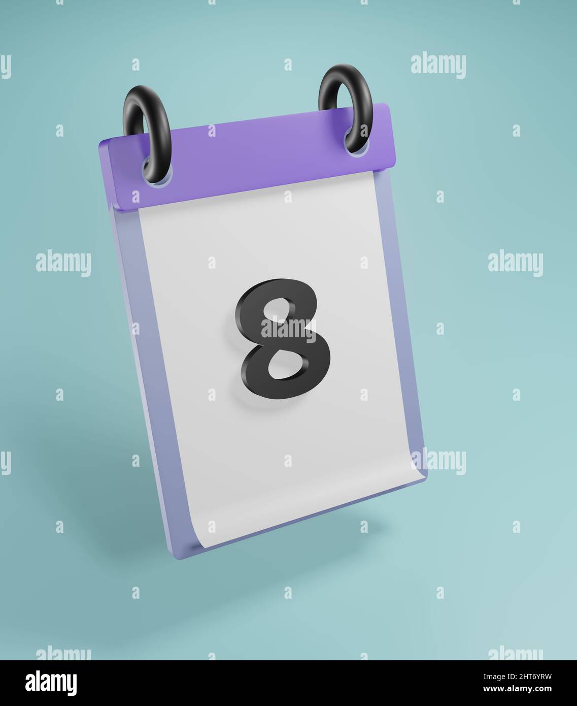 3D rendering of a simple calendar icon with the number 8, isolated on ...