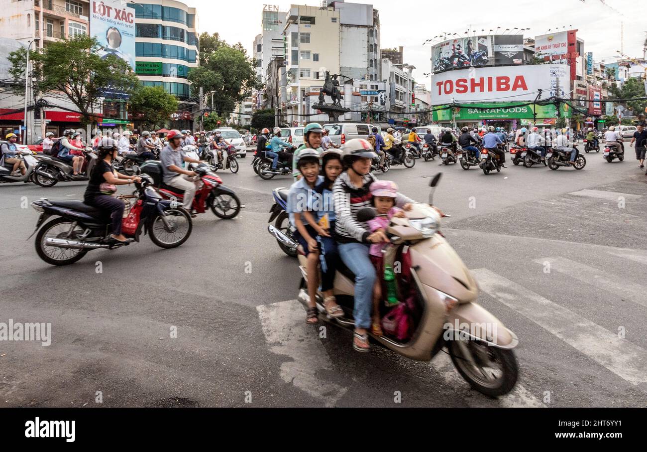 Small motorcycles on road in Ho Chi Minh city Vietnam (Saigon) during ...