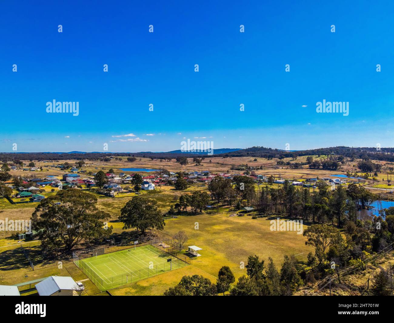 Aerial view of Emmaville with houses and fields in NSW, Australia Stock ...