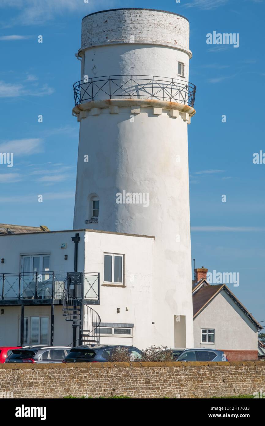 Hunstanton, Norfolk, UK - February 26 2021. The old lighthouse, which ...