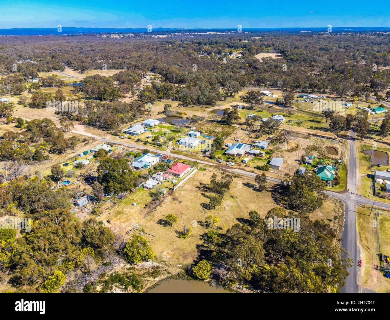 Aerial view of Emmaville with houses and fields in NSW, Australia Stock ...