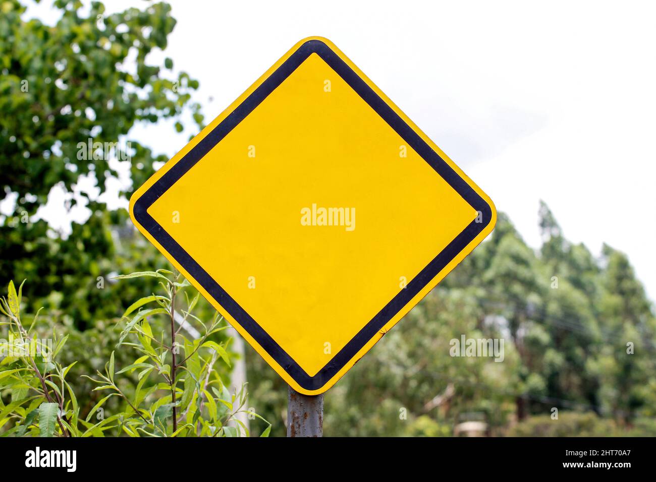 yellow blank traffic sign mockup with no alert indication Stock Photo ...