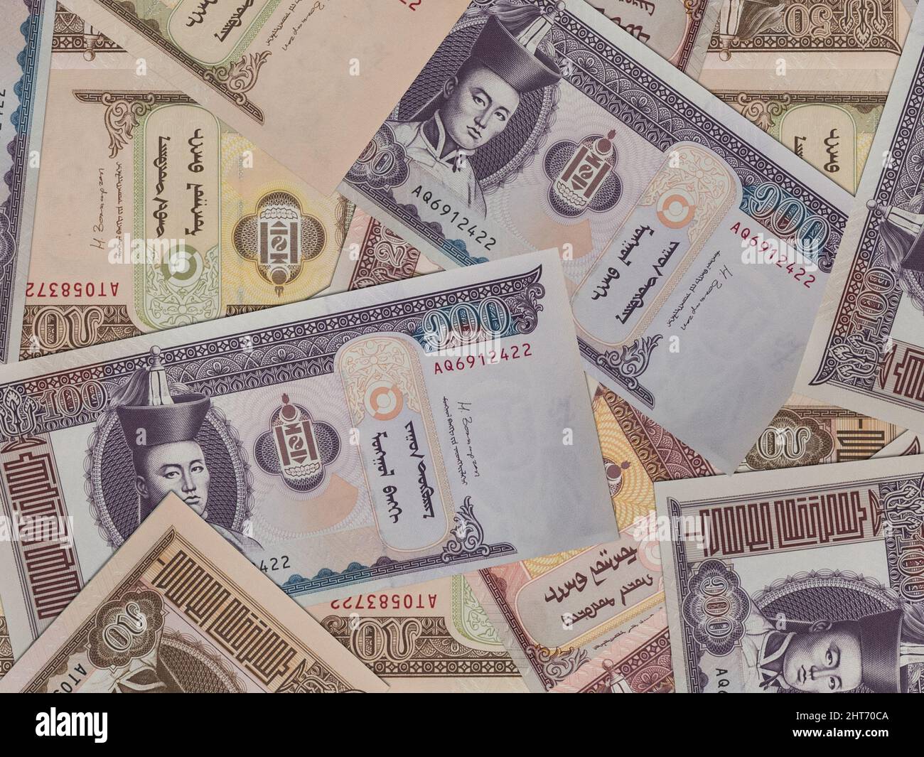 Top view of Mongolian tugrik banknotes Stock Photo - Alamy