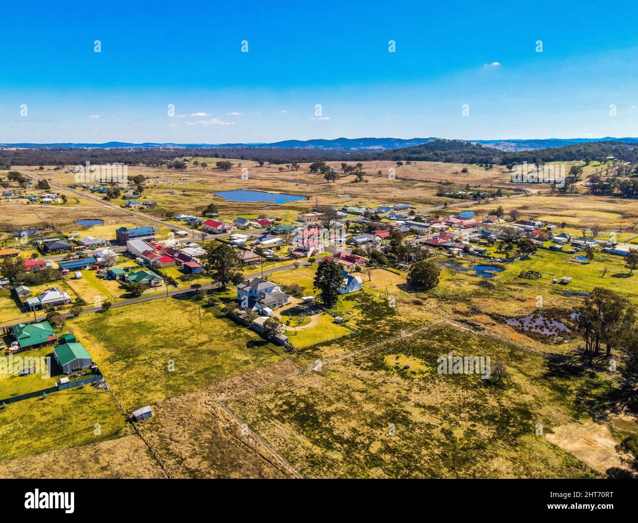 Aerial view of Emmaville with houses and fields in NSW, Australia Stock ...