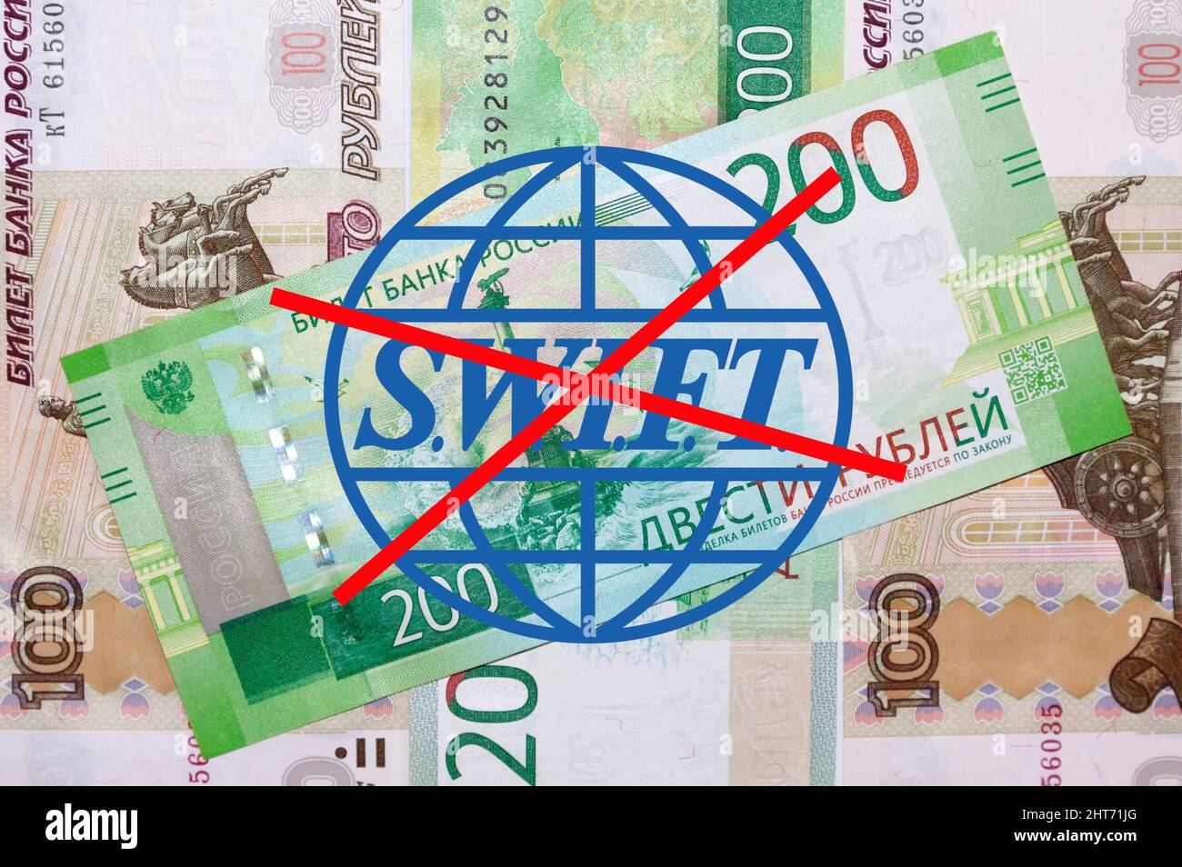 Russian rubles and logo of SWIFT Stock Photo - Alamy