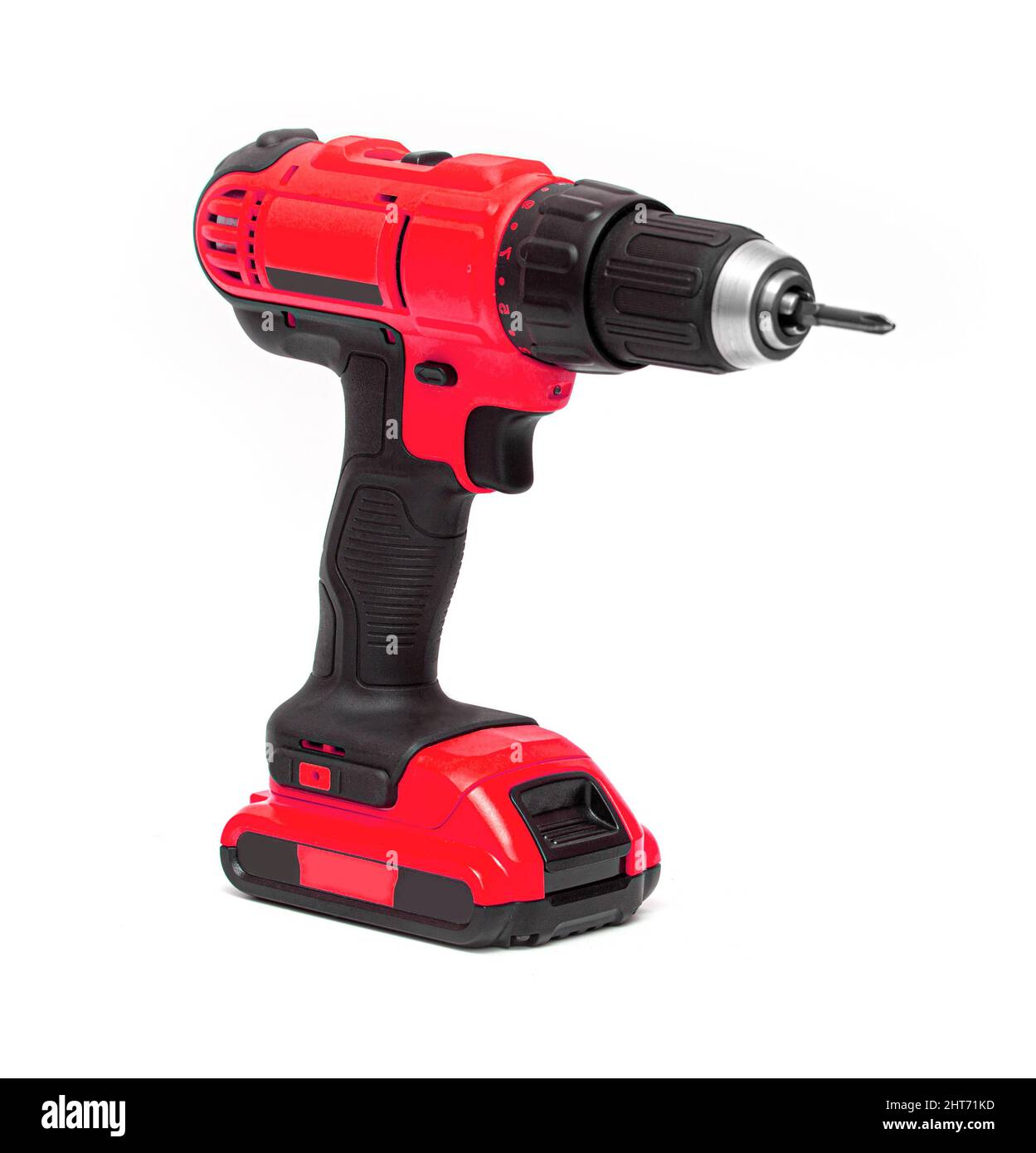 Red electric cordless screwdriver drill isolated on white background ...