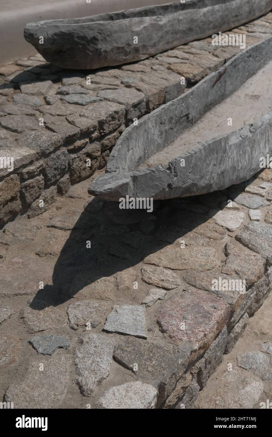 Selective of stone boats on a stone-ground Stock Photo - Alamy