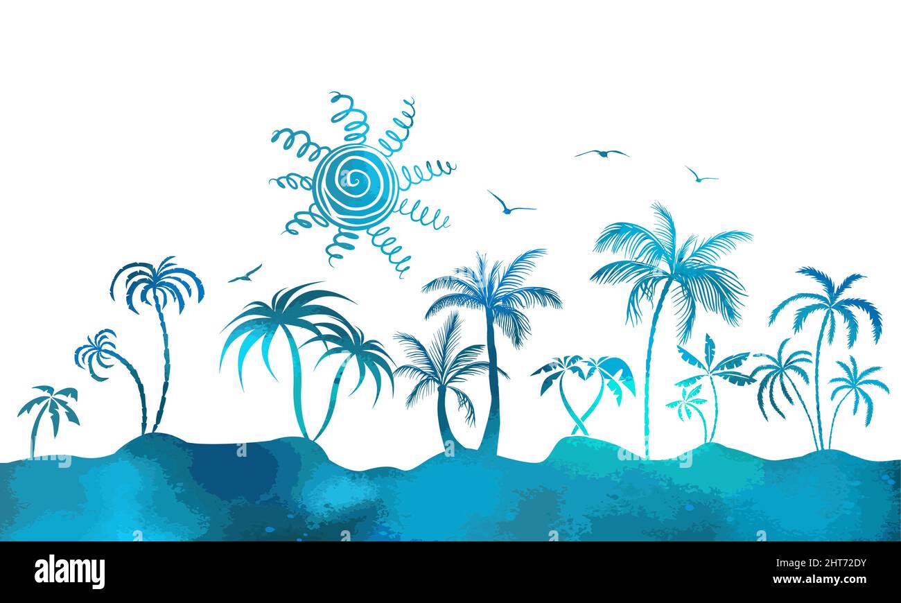 Multi-colored blue palms trees. Vector illustration Stock Vector Image ...