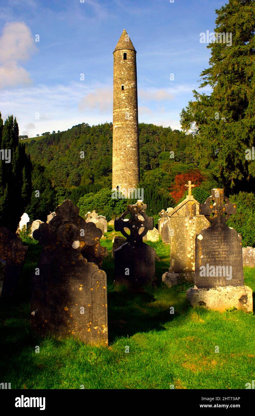 The Round Tower at the monastic site of Glendalough,County Wicklow ...