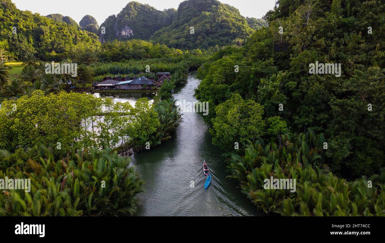 Maros, South Sulawesi, Indonesia. 27th Feb, 2022. Aerial Photo, The ...