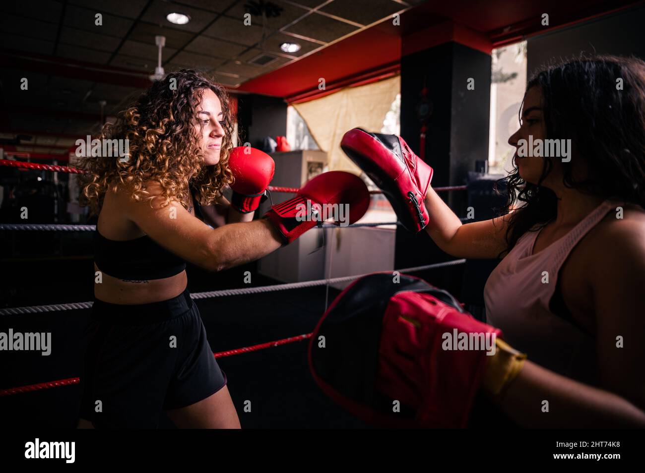Two young Caucasian girls training in a boxing ring Stock Photo - Alamy