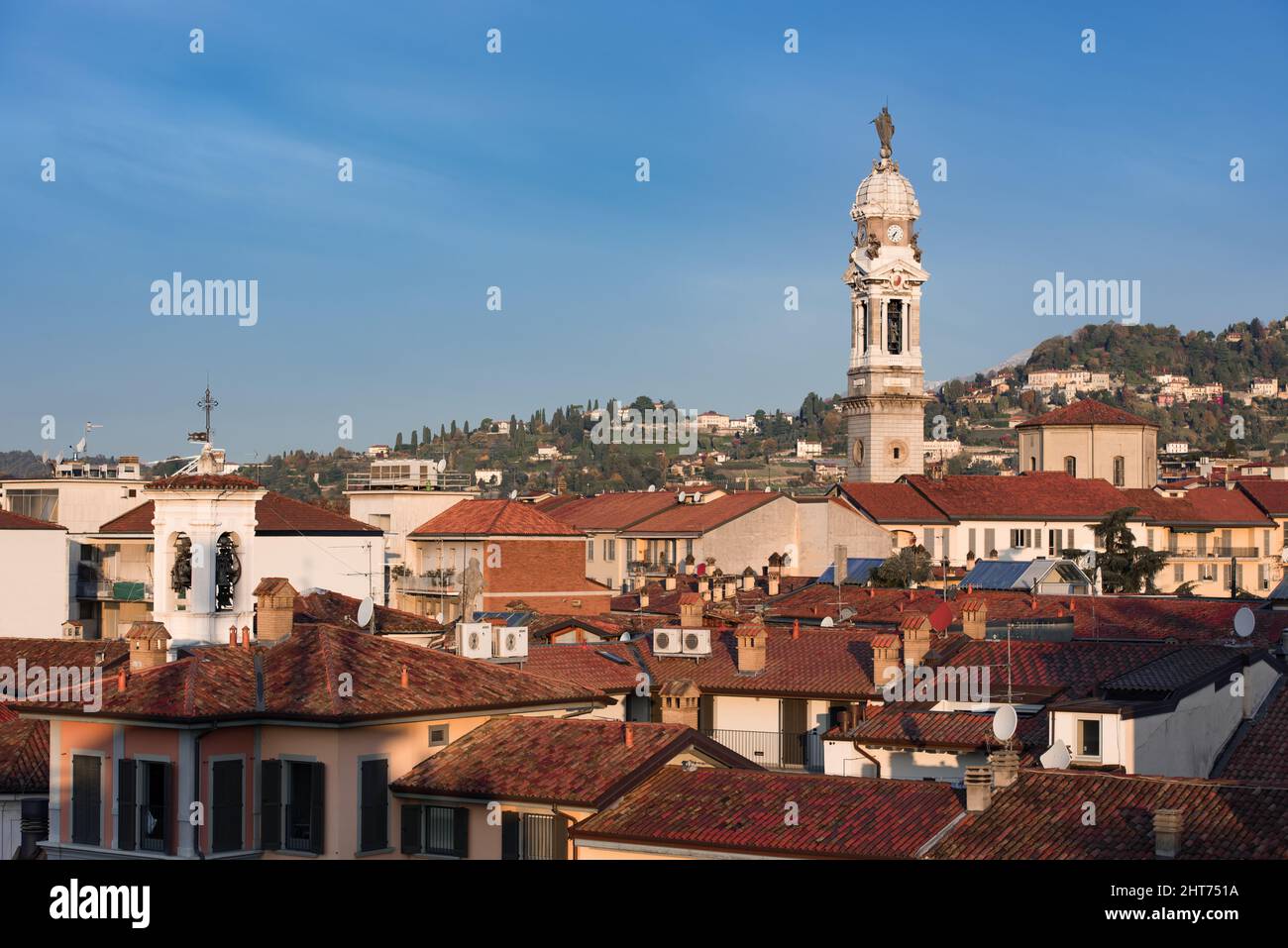 Aerial view of the Basilica of Saint Alexander and the city of Bergamo ...
