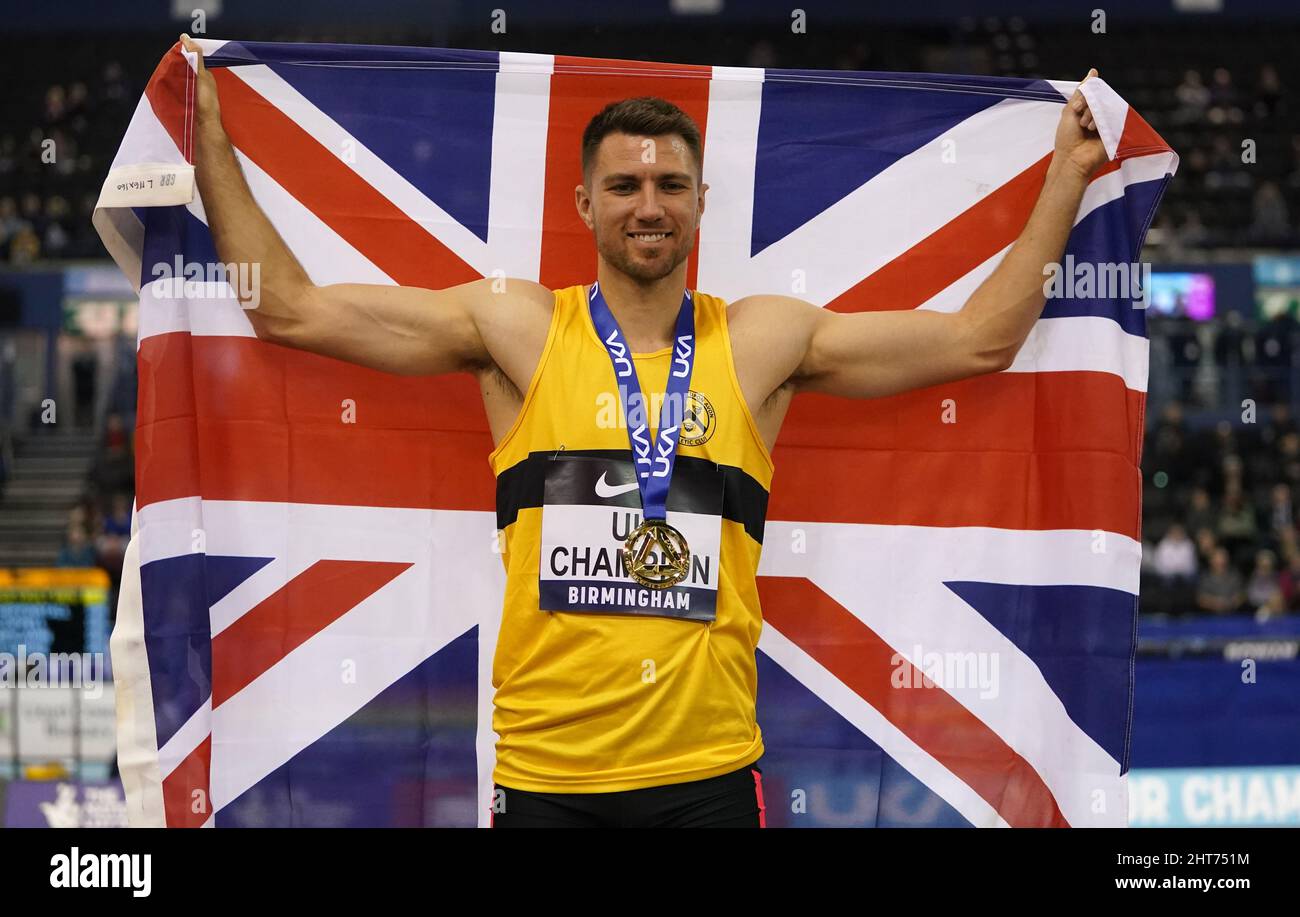Andrew Pozzi celebrates with the medal after winning the Men's 60 ...