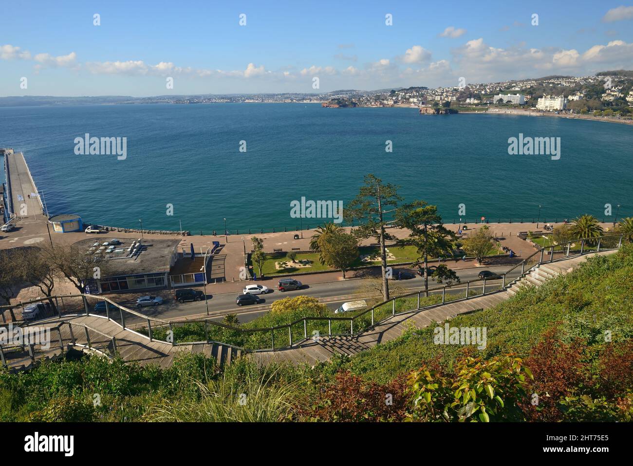 The view across Tor Bay from the Rock Walk above Torquay seafront ...