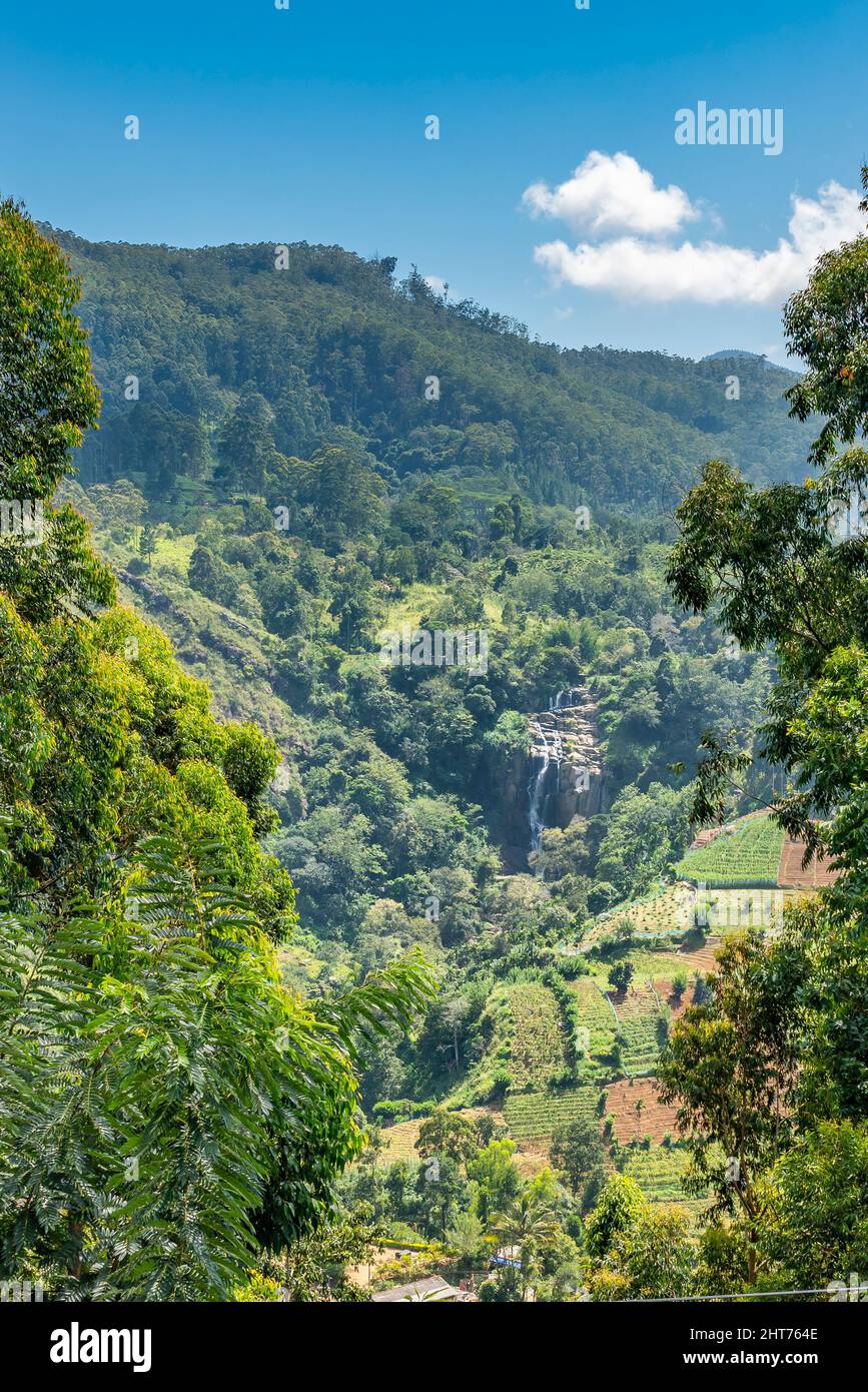 Ella gap, the view of mountains around Ella with tea plantation, Sri ...