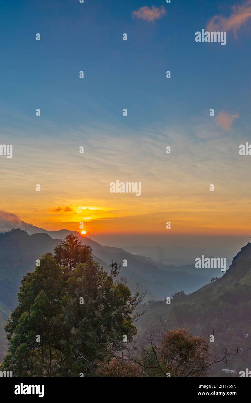 Panorama sunrise in Ella with view to Adams peak, background sunrise ...