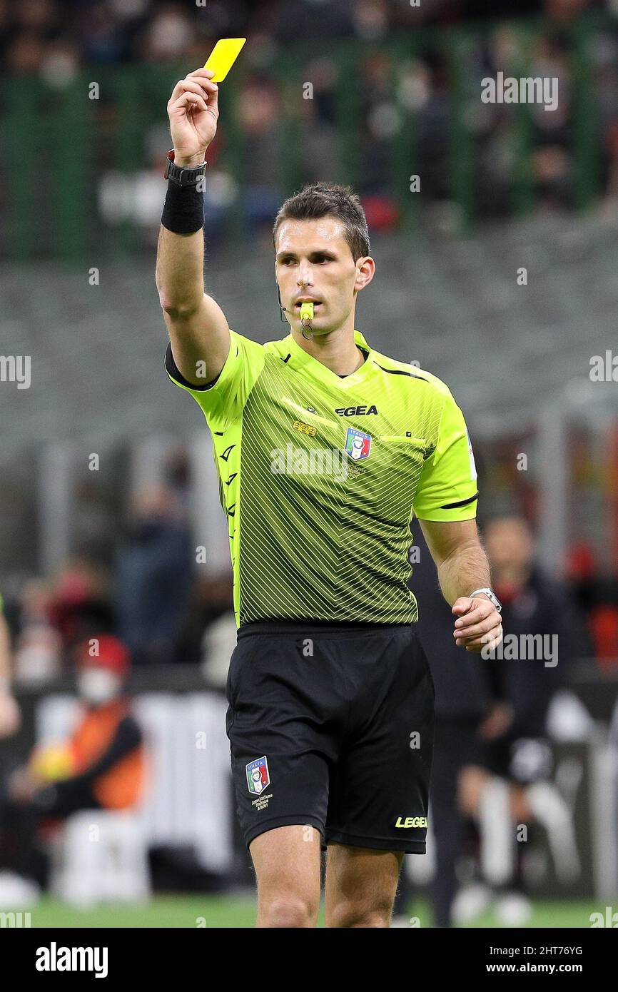Italy, Milan, february 25 2022: Matteo Marchetti (referee) shows a ...