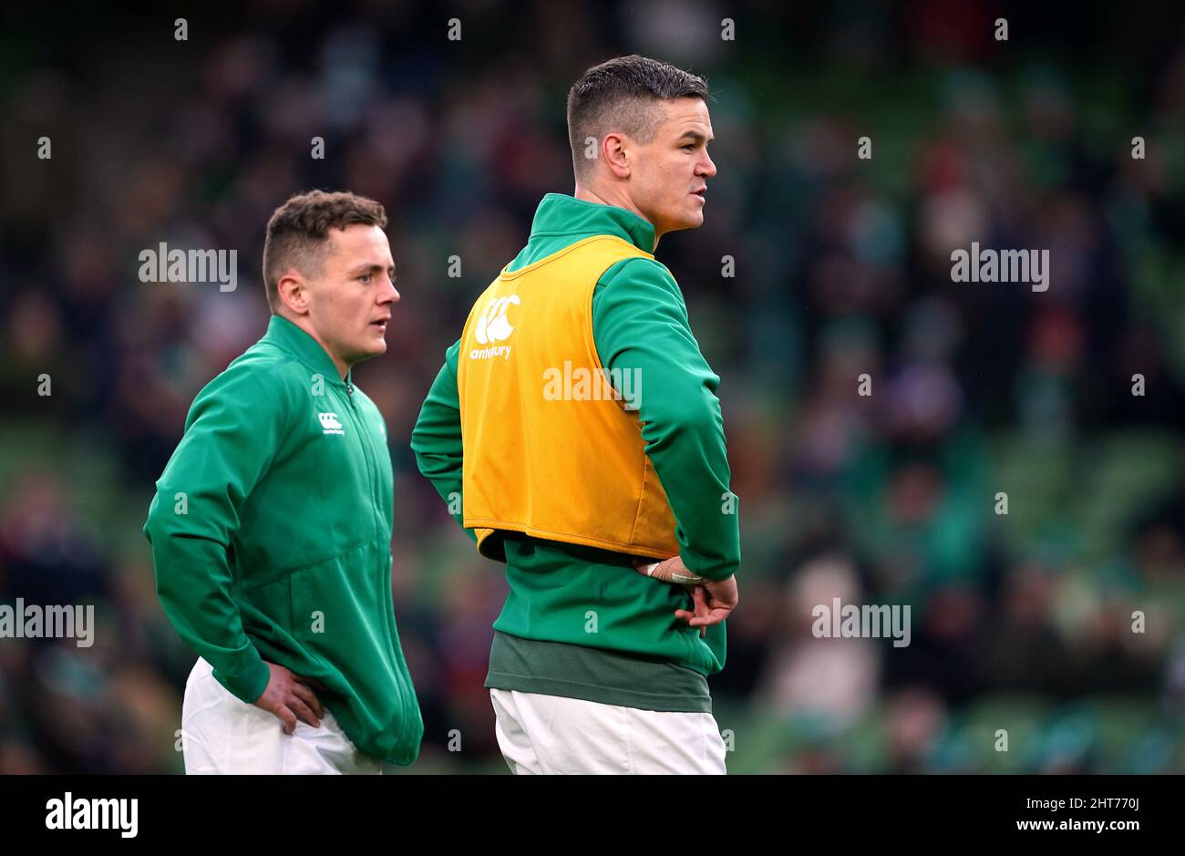 Irelands Johnny Sexton Right And Michael Lowry Warm Up Before The