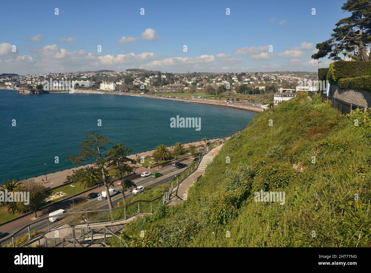 The view across Tor Bay from the Rock Walk above Torquay seafront ...