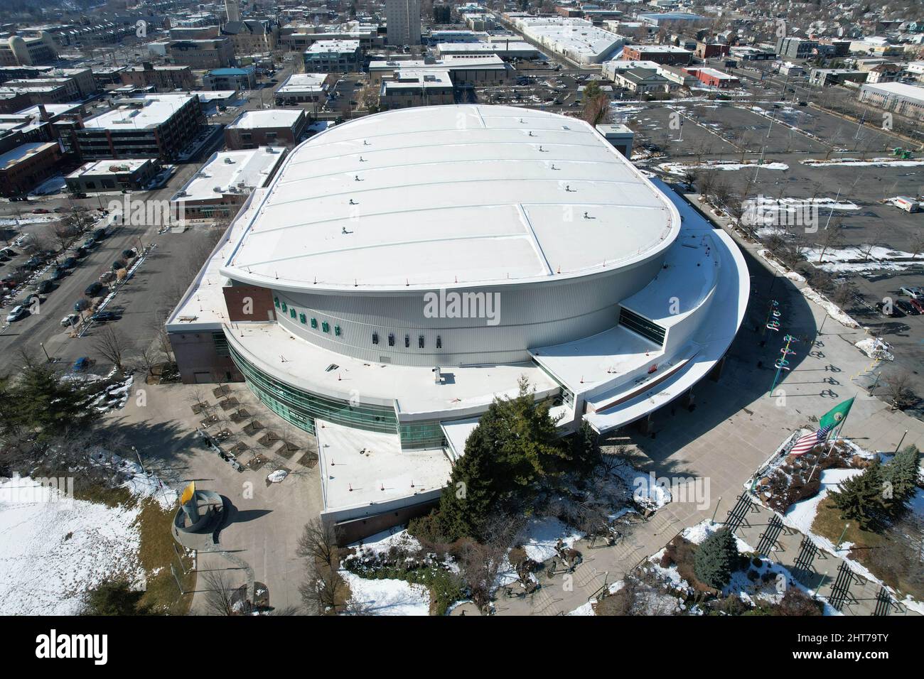 An aerial view of the Spokane Veterans Memorial Arena, Saturday, Feb ...