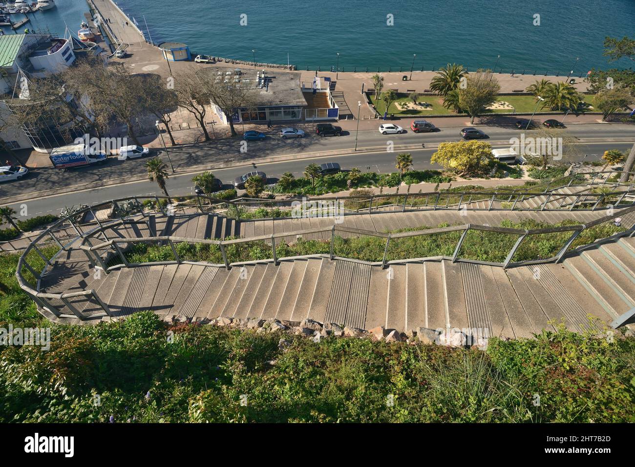 Zig-zag steps on the cliff-side above Torquay seafront, looking down ...