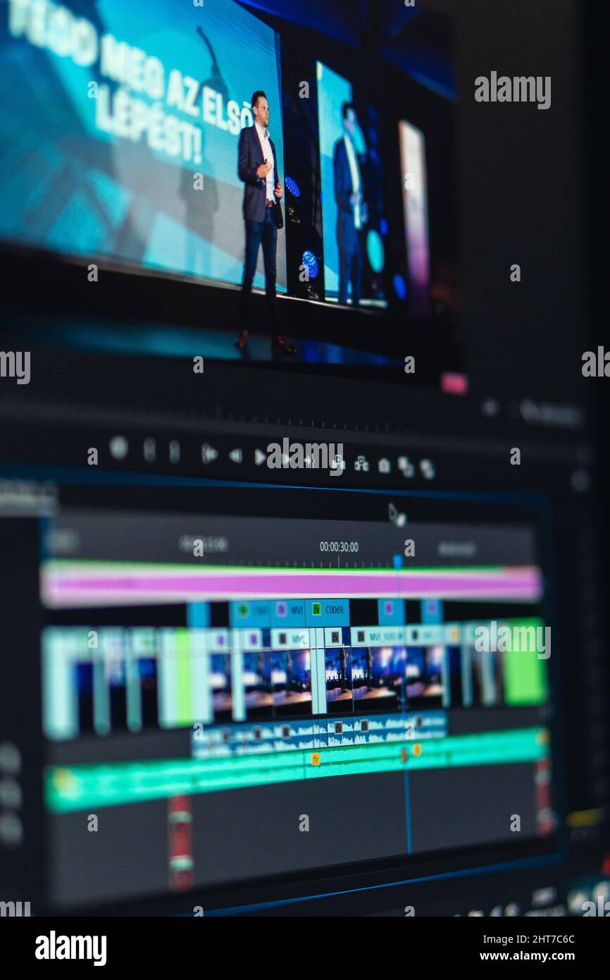 A vertical shot of a video editing process on a computer screen Stock ...