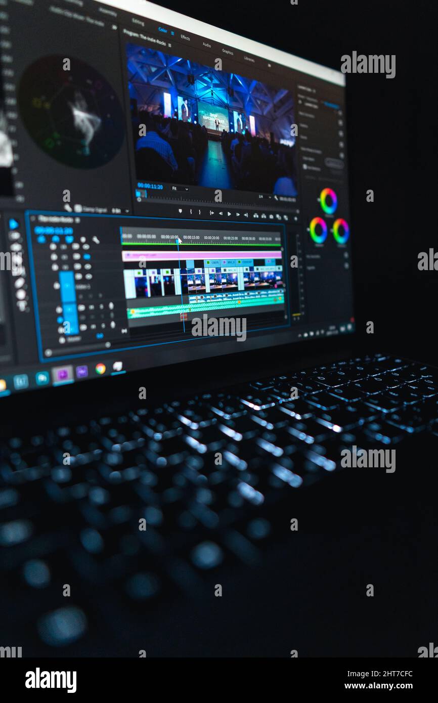 Vertical shot of a video editing process on a computer screen Stock ...
