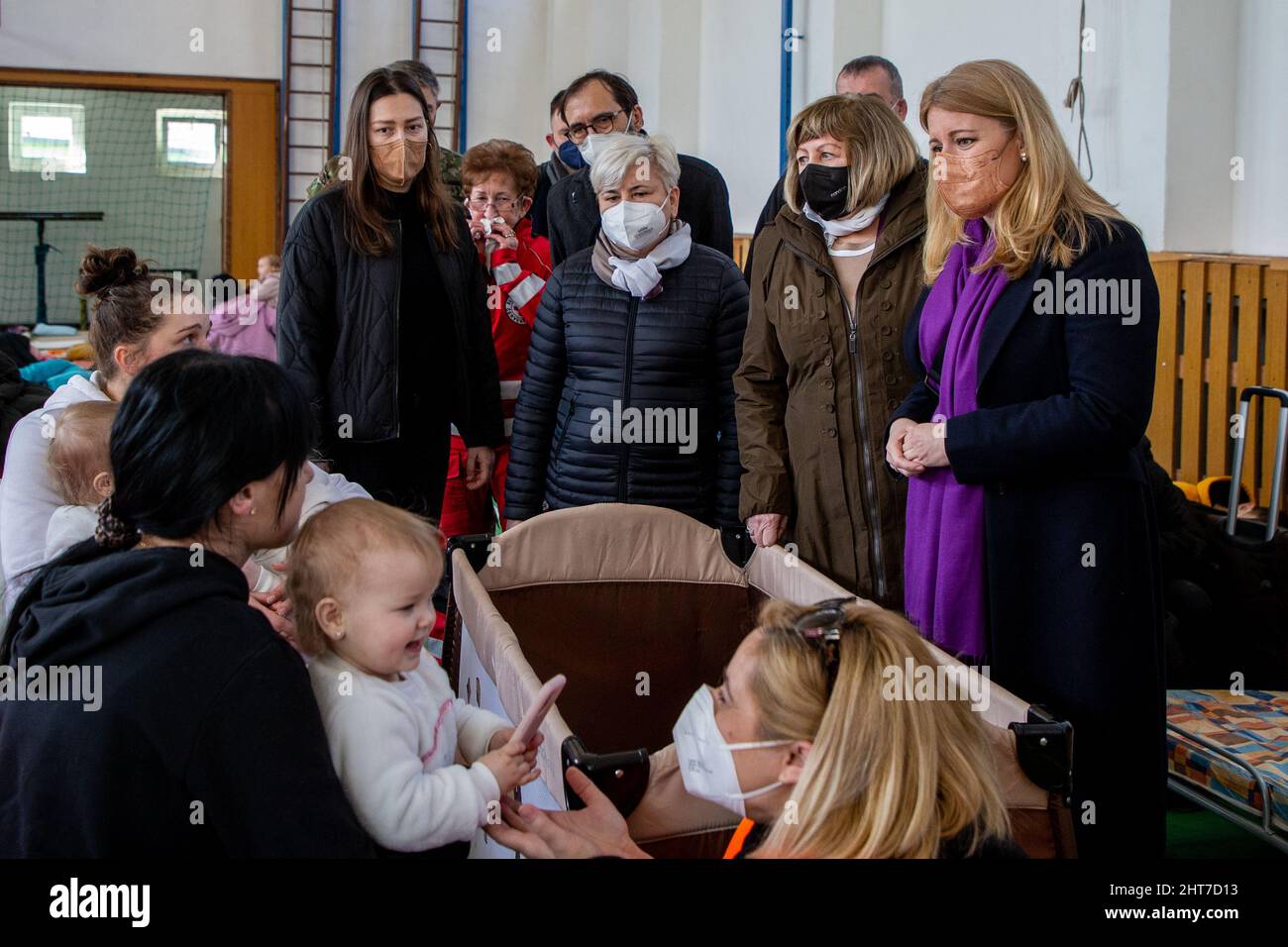 Slovak President Zuzana Caputova, right, meets with Ukrainian refugees ...